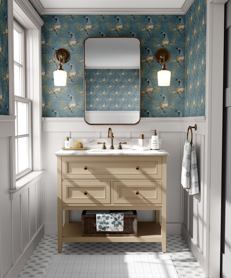 Calli Quail-Blue Wallpaper - Amanda Wathen