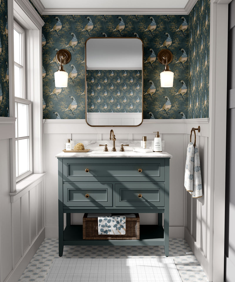 Calli Quail- Dark Green Wallpaper - Amanda Wathen