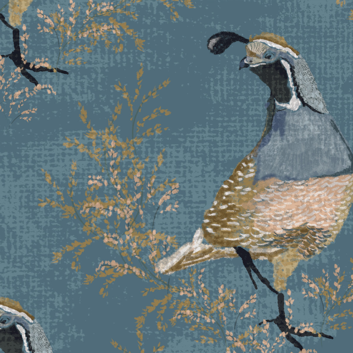 Calli Quail-Blue Wallpaper - Amanda Wathen
