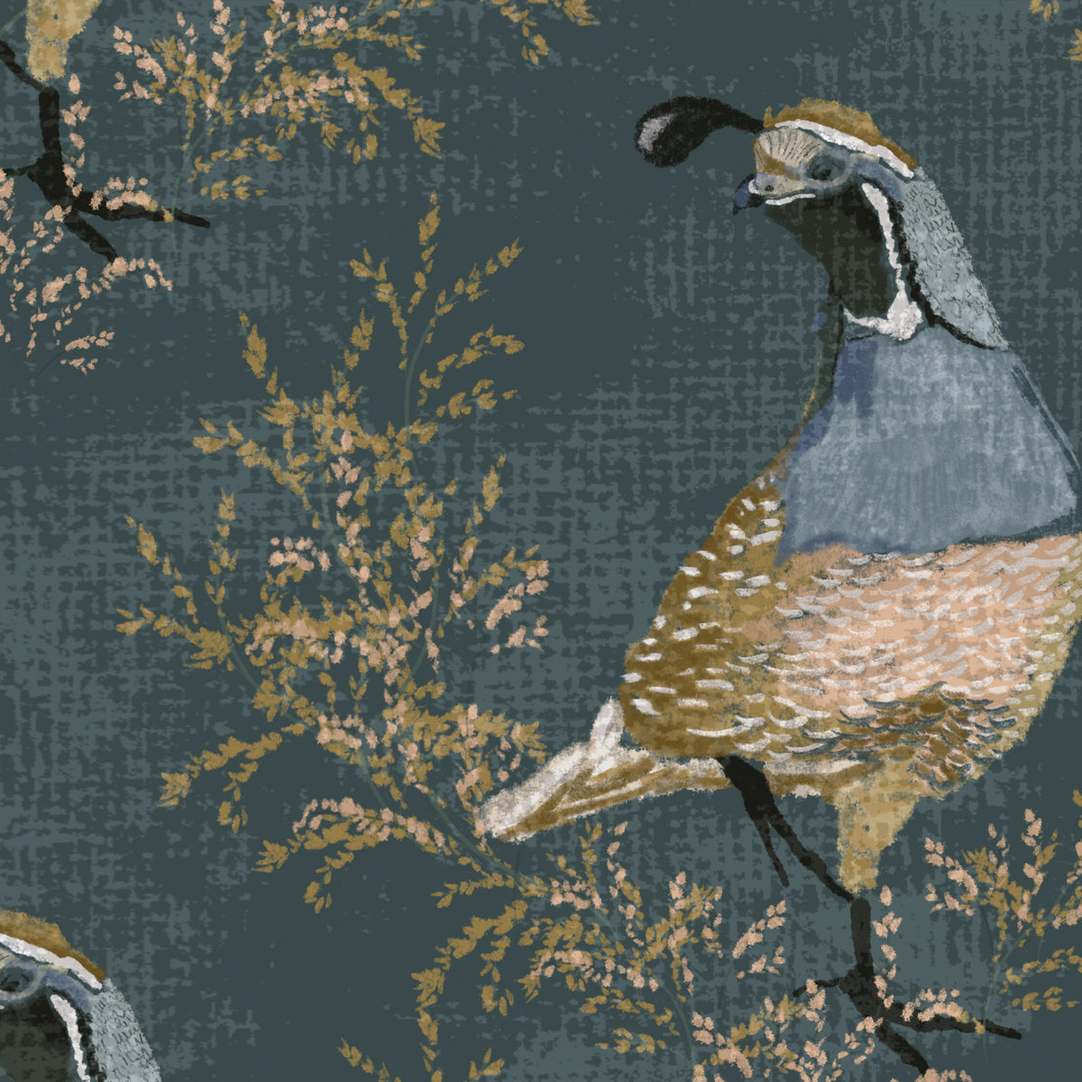 Calli Quail- Dark Green Wallpaper - Amanda Wathen